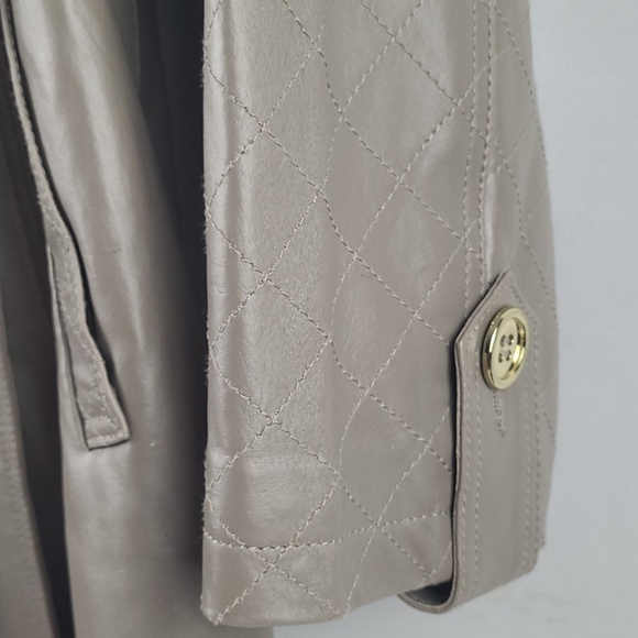 IMAN | Jackets & Coats | Iman Leather Quilted Trench Jacket L Gray ...